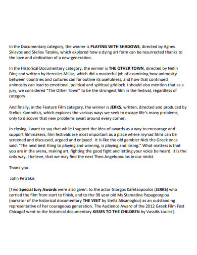 Award Ceremony Speech - 11+ Examples, Format, Sample | Examples