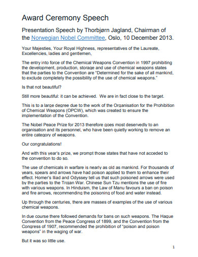 Award Ceremony Speech - 11+ Examples, Format, Sample | Examples