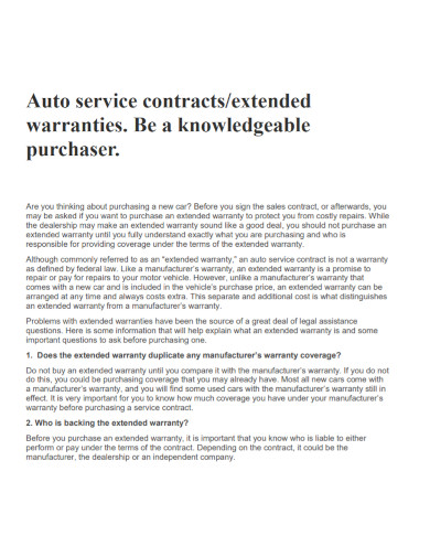 Auto Service Contract - 10+ Examples, Format, Pdf | Examples