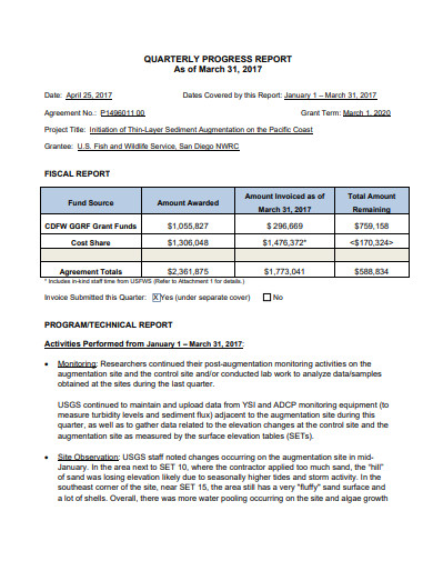 Quarterly Progress Report - 9+ Examples, Format, Pdf | Examples