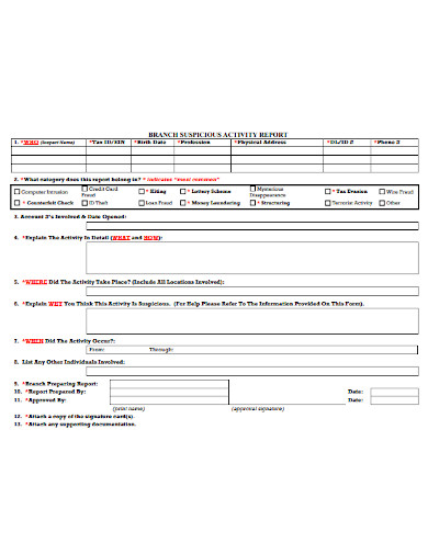 Suspicious Activity Report - 10+ Examples, Format, Pdf | Examples