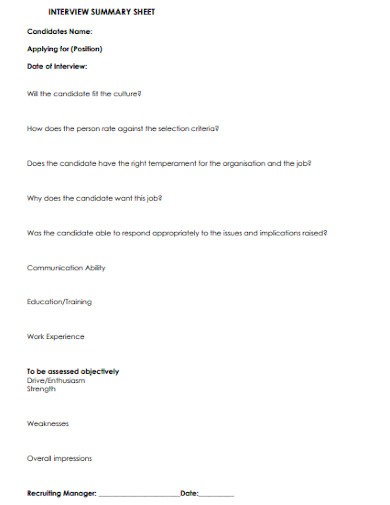 Interview Summary Sheet - 10+ Examples, Format, Pdf, Tips
