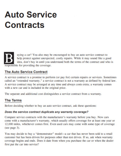 Auto Service Contract - 10+ Examples, Format, Pdf | Examples