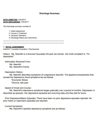 Discharge Summary Report - 10+ Examples, Format, Pdf | Examples