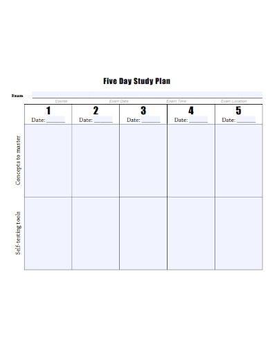 Five Day Study Plan - 10+ Examples, Format, Pdf | Examples