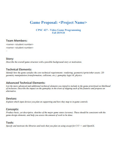 Game Design Proposal - 10+ Examples, Format, Pdf | Examples