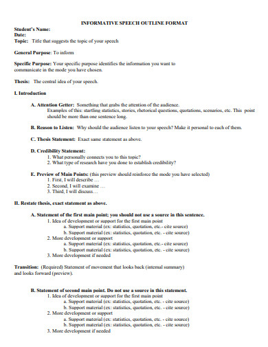 Informative Speech Outline 8 Examples Format Sample Examples