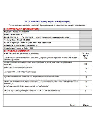 Internship Weekly Report - 12+ Examples, Format, Pdf | Examples