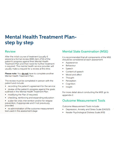Mental Health Treatment Plan 6 Examples Format Pdf Examples