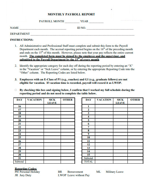 Payroll Report - 8+ Examples, Format, Pdf | Examples