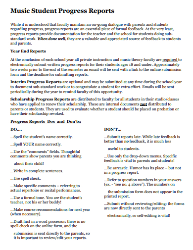 10 Progress Report For Students Examples Report Card Monthly 