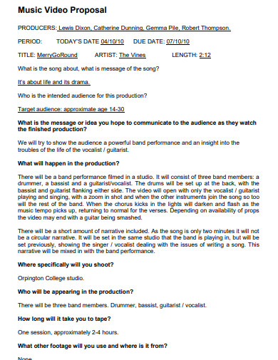 Music Video Proposal - 5+ Examples, Format, Pdf | Examples