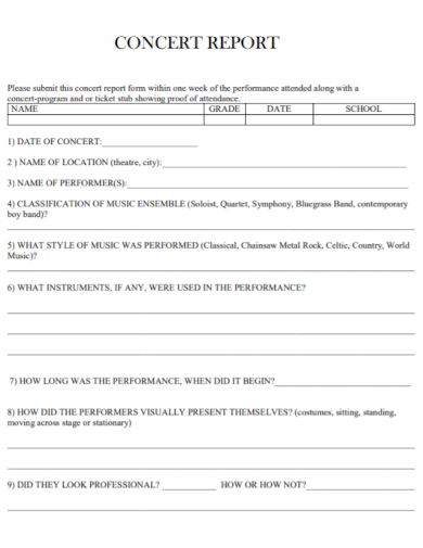 Concert Report - 10+ Examples, Format, Pdf | Examples