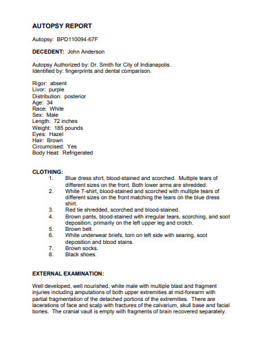 Autopsy Report - 8+ Examples, Format, Pdf | Examples