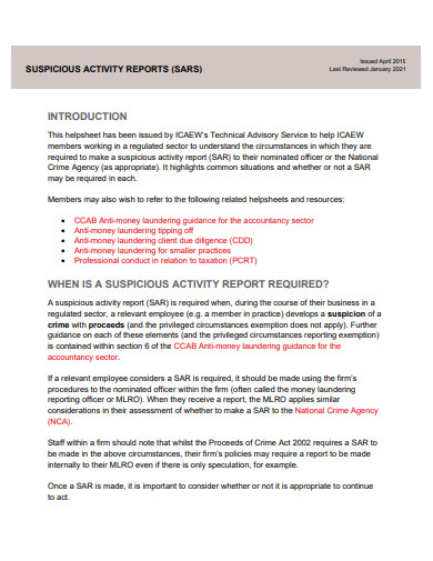 Suspicious Activity Report - 10+ Examples, Format, Pdf | Examples