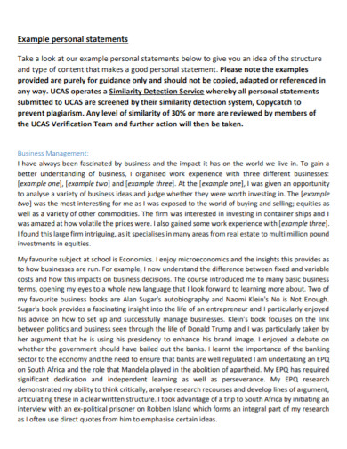 University Personal Statement - 9+ Examples, Format, Pdf | Examples