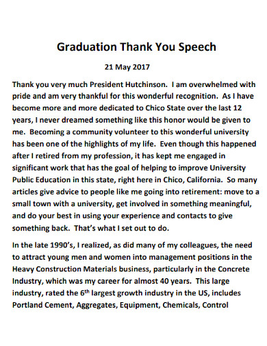 Graduation Thank You Speech - 10+ Examples, Format, Sample | Examples