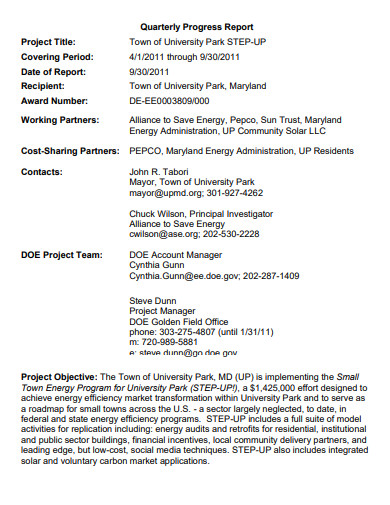 Quarterly Progress Report - 9+ Examples, Format, Pdf | Examples