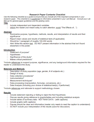 Research Paper Checklist - 10+ Examples, Format, Pdf | Examples