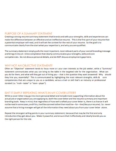 Resume Summary Statement - 10+ Examples, Format, Sample | Examples