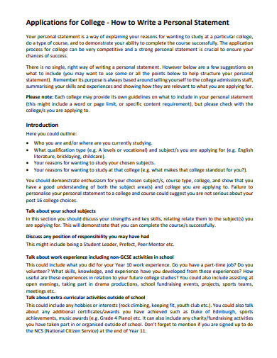 College Application Personal Statement - 6+ Examples, Format, Pdf ...