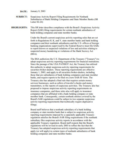 Suspicious Activity Report - 10+ Examples, Format, Pdf | Examples