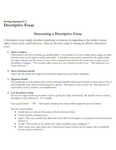 Short Descriptive Essay - 3+ Examples, Format, Pdf | Examples