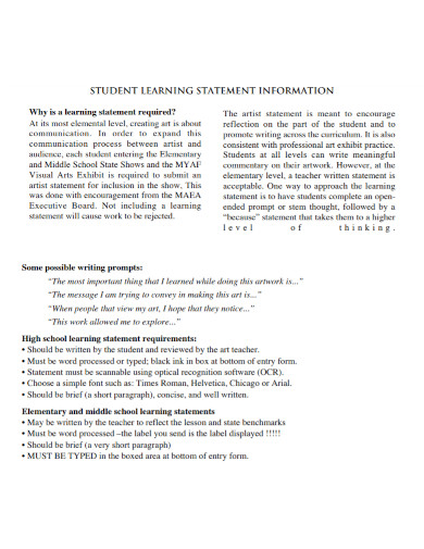 Student Artist Statement - 4+ Examples, Format, Pdf | Examples