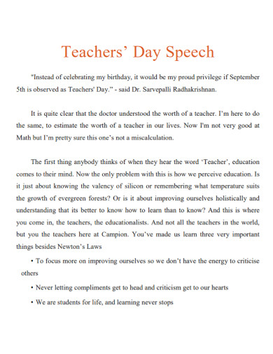 Thank you Speech for Teachers - 6+ Examples, Format, Sample | Examples
