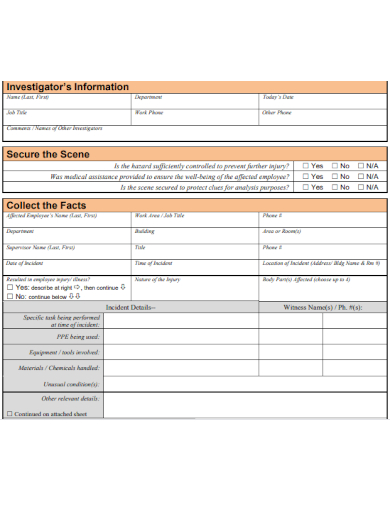 Incident Investigation Form - 8+ Examples, Format, Sample | Examples