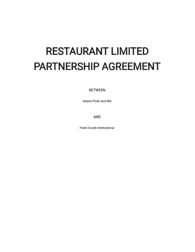 Partnership Agreement for a Cafe, Restaurant and Bakery - 8+ Examples ...