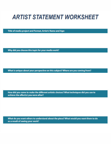 Artist Statement Worksheet - 10+ Examples, Format, Pdf | Examples