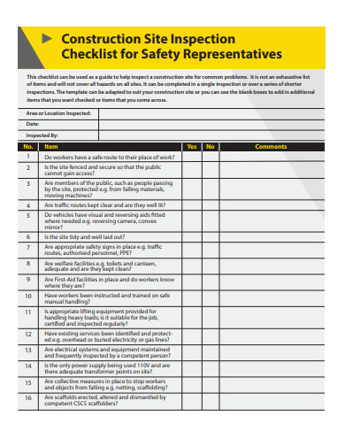 Construction Safety Inspection Checklist - 4+ Examples, Format, Pdf ...