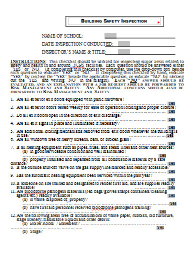 Building Safety Inspection Checklist - 4+ Examples, Format, Pdf | Examples