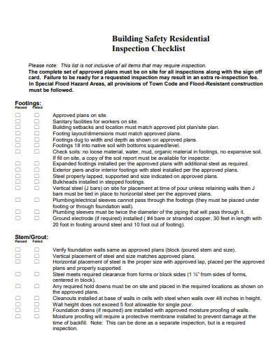 Building Safety Inspection Checklist - 4+ Examples, Format, Pdf | Examples