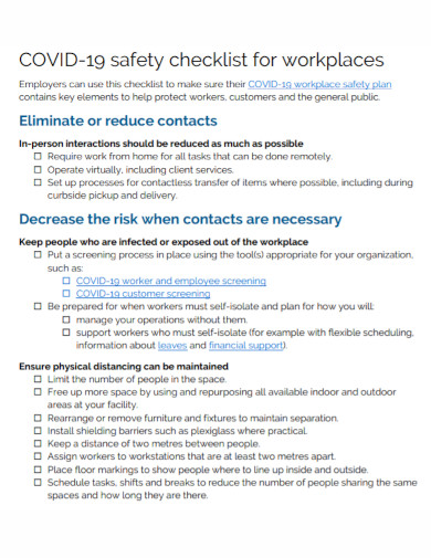 Workplace Safety Checklist - 10+ Examples, Format, Pdf | Examples