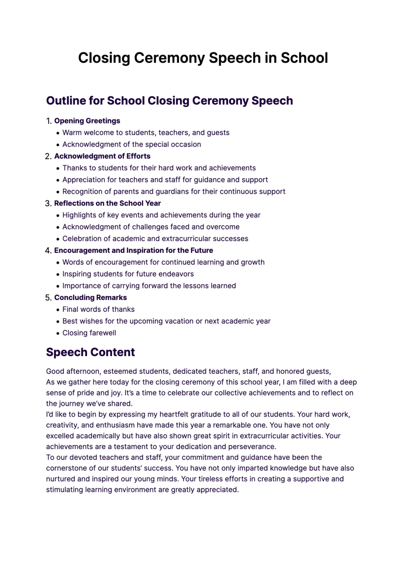 Closing Ceremony Speech - 13+ Examples, Format, Sample | Examples