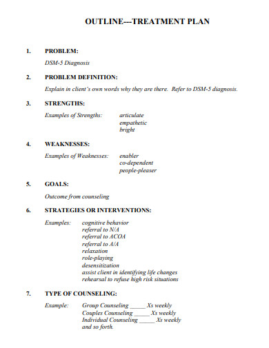 8 Counseling Treatment Plan Examples Career Depression Anxiety 