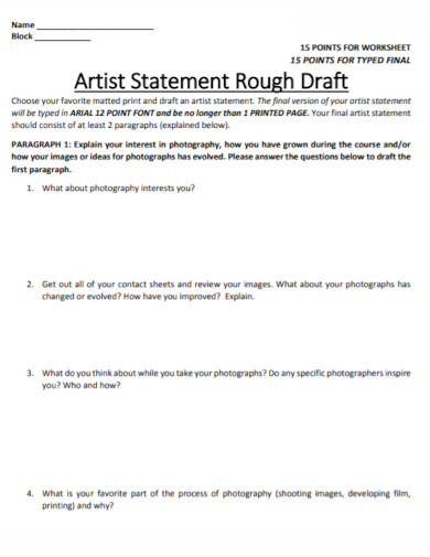 Artist Statement Worksheet - 10+ Examples, Format, Pdf | Examples