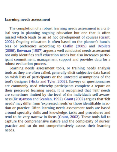 Learning Needs Assessment - 10+ Examples, Format, Pdf | Examples