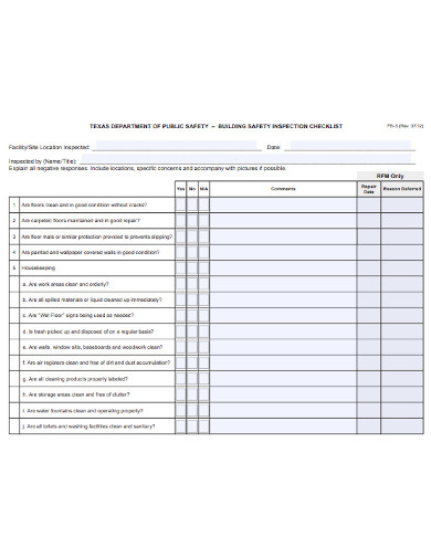 Building Safety Inspection Checklist - 4+ Examples, Format, Pdf | Examples