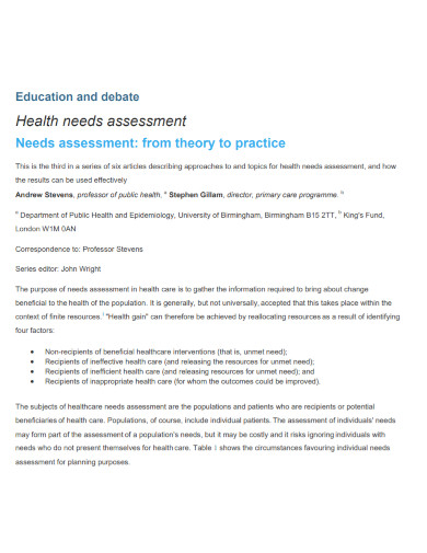 Health Needs Assessment - 10+ Examples, Format, Pdf | Examples