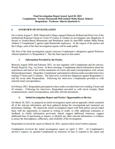 Initial Investigation Report - 8+ Examples, Format, Pdf | Examples