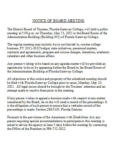 Notice of Board Meeting - 10+ Examples, Format, How to Compose, Pdf