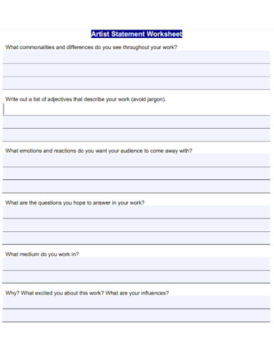 Artist Statement Worksheet - 10+ Examples, Format, Pdf | Examples