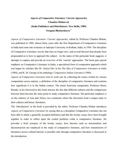  Comparative Literature Paper Example Comparative Literary Analysis 