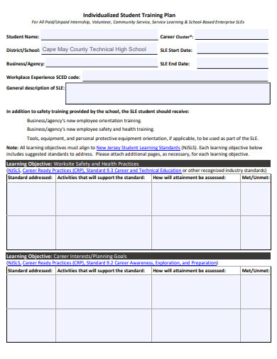 Student Training Plan - 10+ Examples, Format, Pdf | Examples