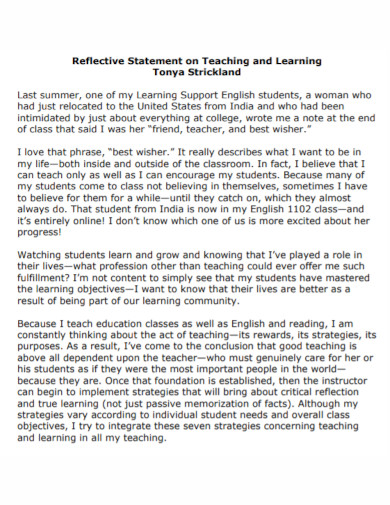 Reflective Teaching Statement - 5+ Examples, Format, Pdf | Examples