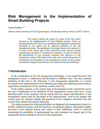 Risk Management Plan for Building - 6+ Examples, Format, Pdf | Examples