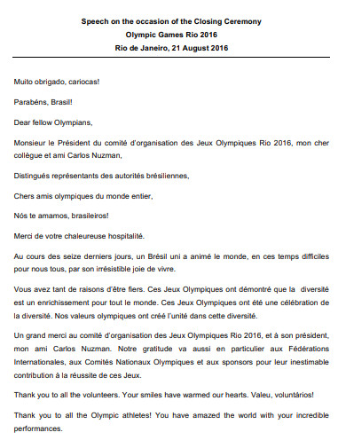 Closing Ceremony Speech - 10+ Examples, Format, Sample | Examples